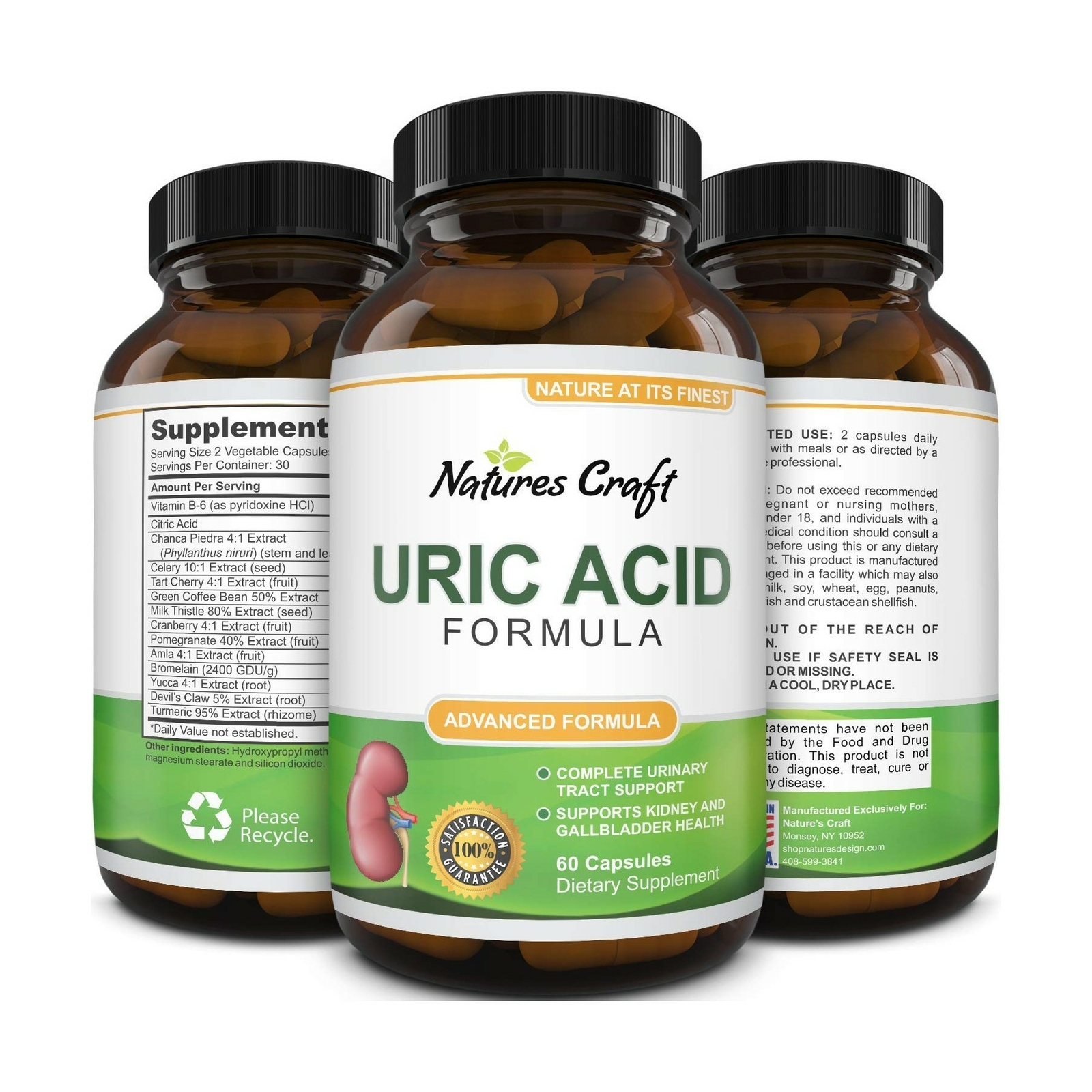 Natures Craft Uric Acid Formula 60 Capsules Urinary Tract Support Joint ...
