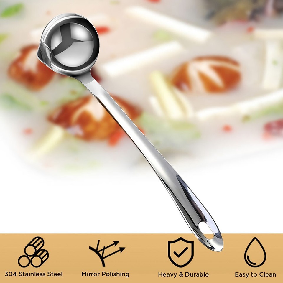2x Stainless Steel Soup Fat Oil Separator Ladle Skimmer Filter Long ...