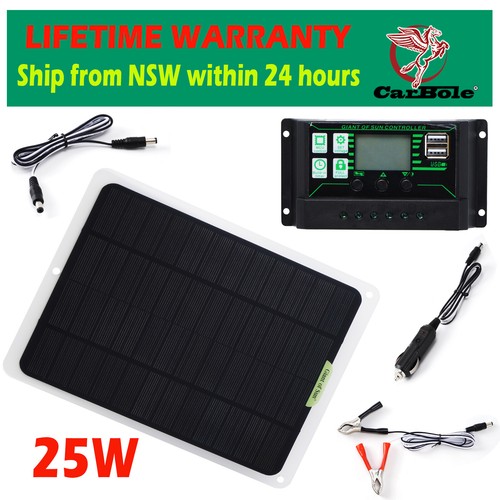 25W Solar Panel 12V IP65 Mono Caravan Camping Power Charging With ...