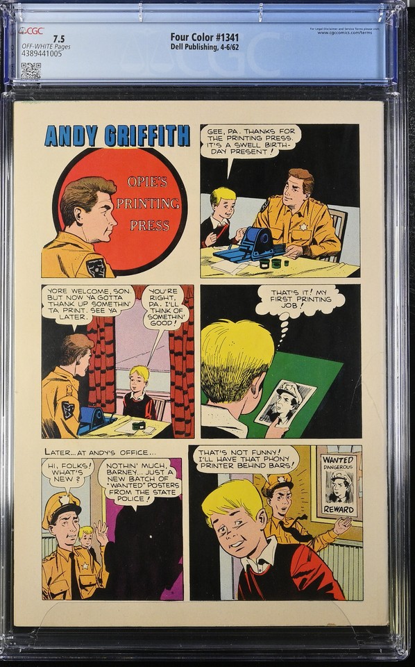 Dell Comics *FOUR COLOR #1341* 1962 The Andy Griffith Show Comic CGC ...