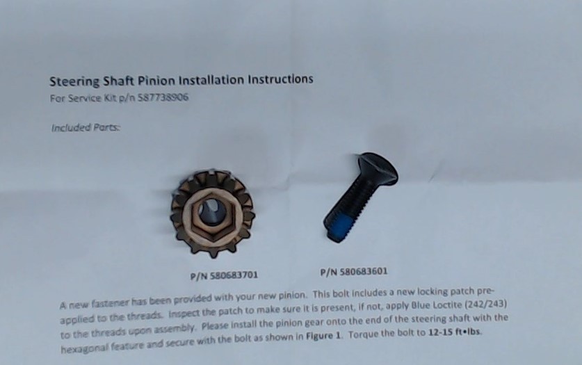 Genuine AYP SEARS HUSQVARNA KIT.SRVC.STEERINGSHAFT.PINION Part ...