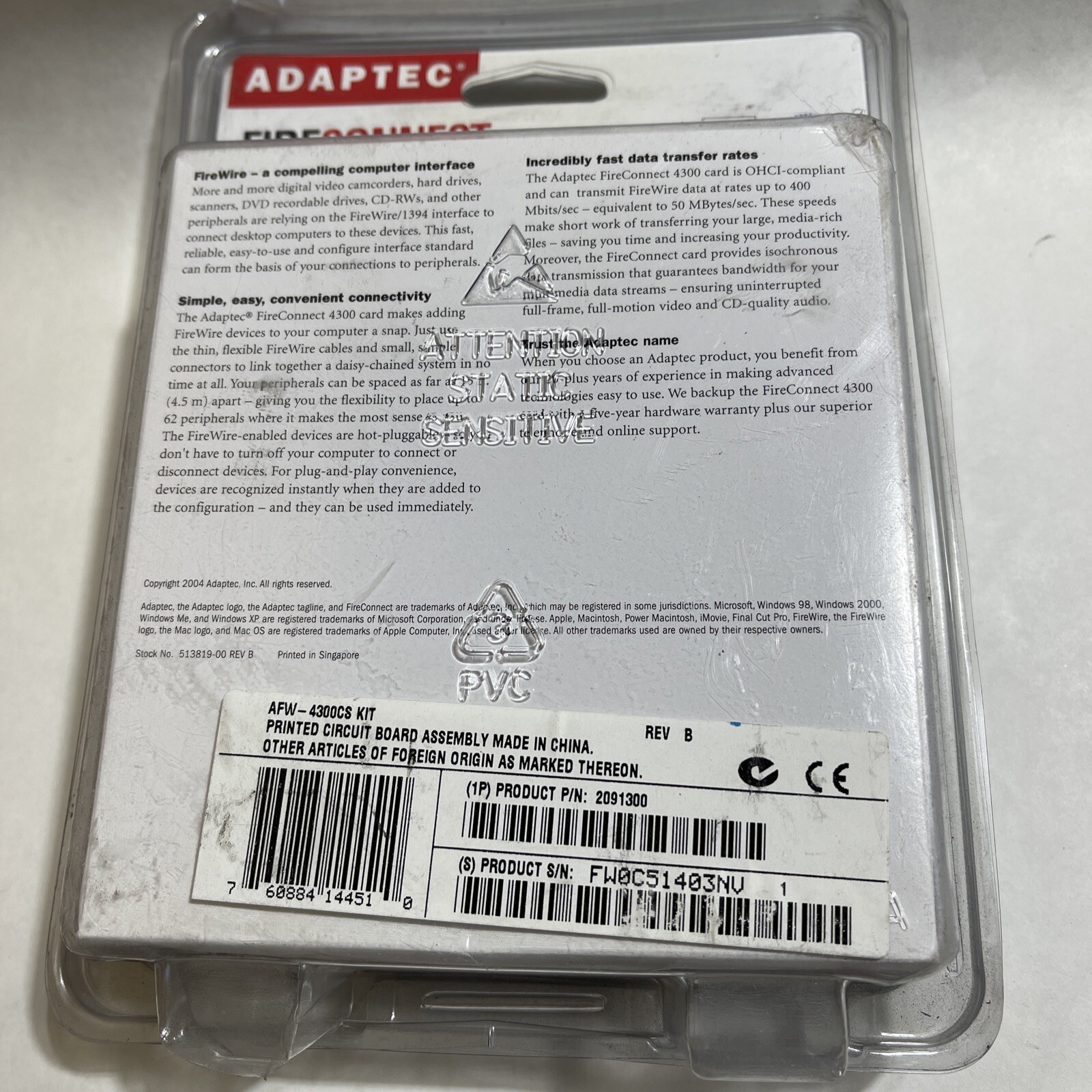 Adaptec FireConnect AFW 4300 C IEEE 1394 FireWire PCI 3 Port Expansion Card for sale online | eBay