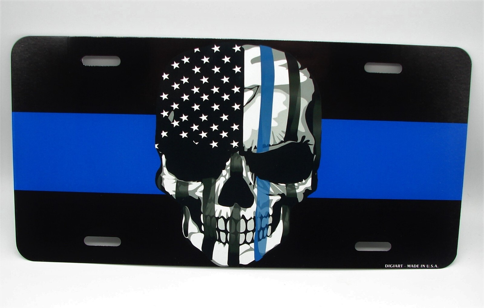 THIN BLUE LINE SKULL METAL CAR LICENSE PLATE AUTOTAG SUPPORT POLICE | eBay
