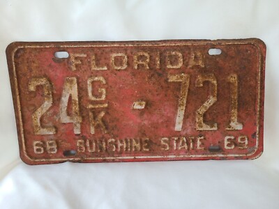 Vintage 1968 Florida Sunshine State 24GK 721 License Plate 70123 | eBay