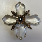 SCHREINER LARGE VINTAGE FACETED GLASS TOPAZ RHINESTONE CROSS PIN BROOCH ...