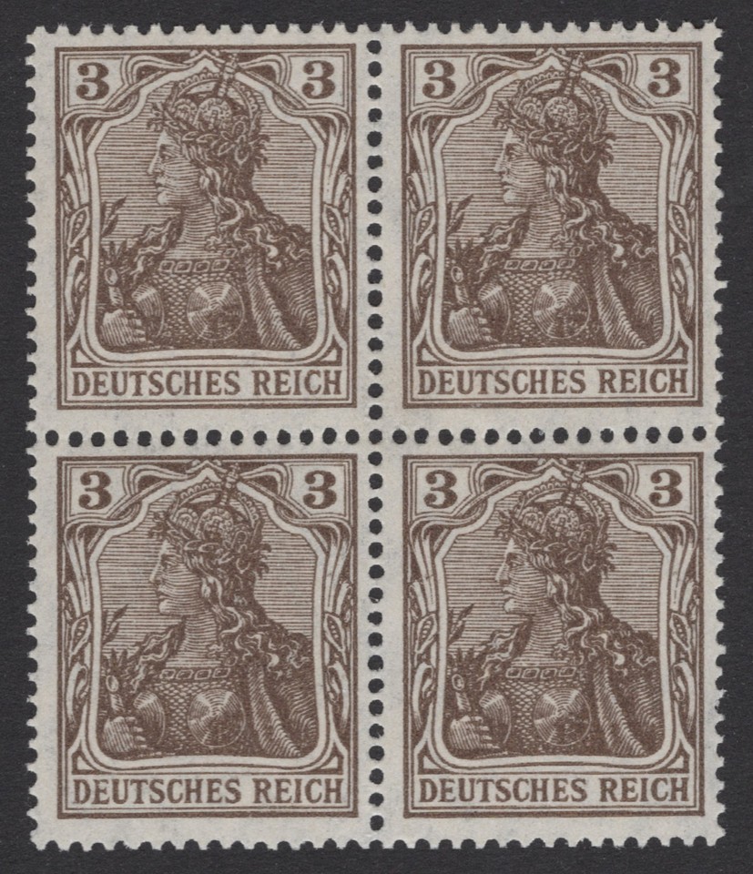 MNH 1905 Pre-WWI Printing 3pf Block of German Stamps, Scott #81b** w ...