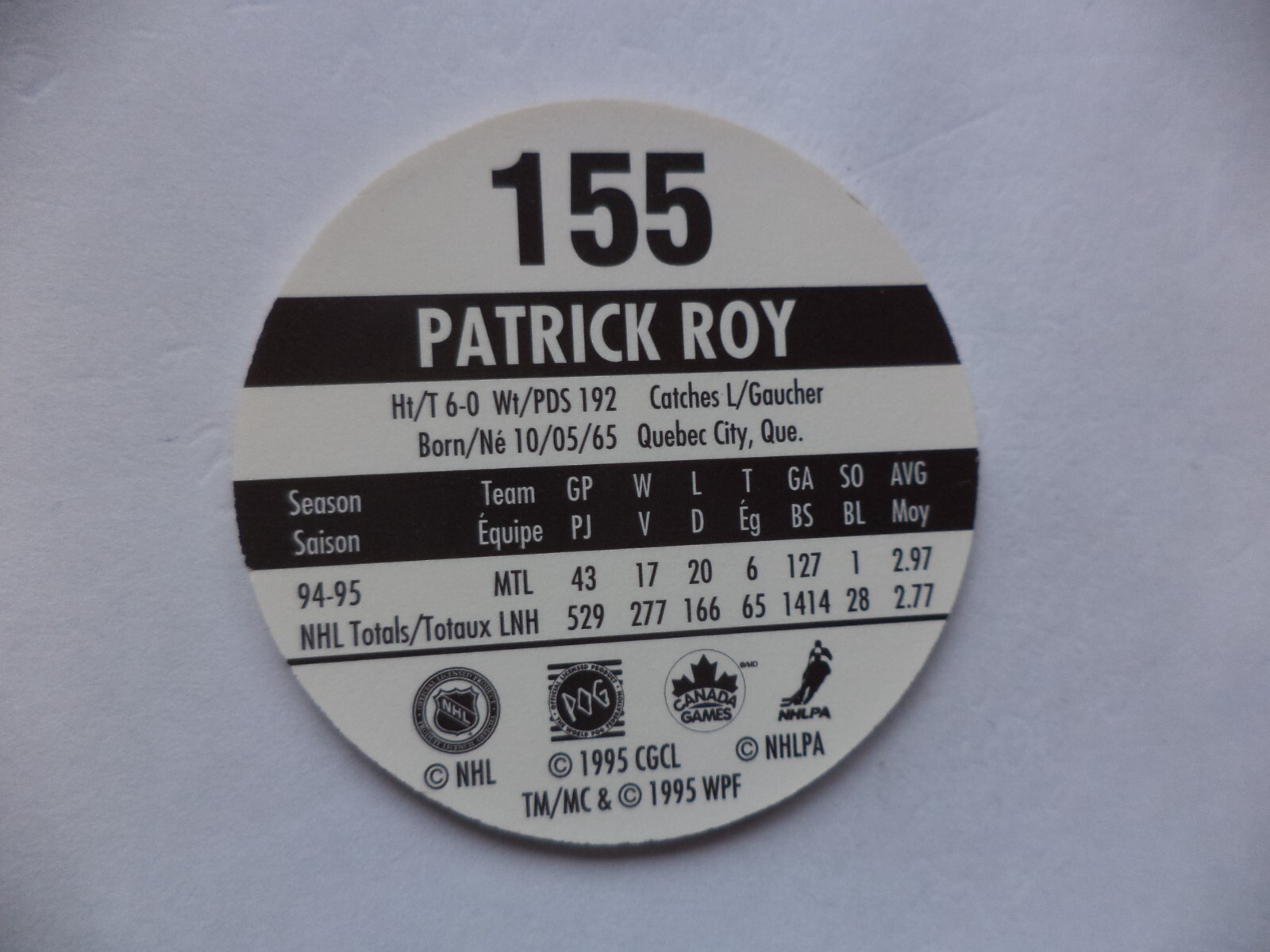 POG 1995 PATRICK ROY CANADIENS 155 | eBay