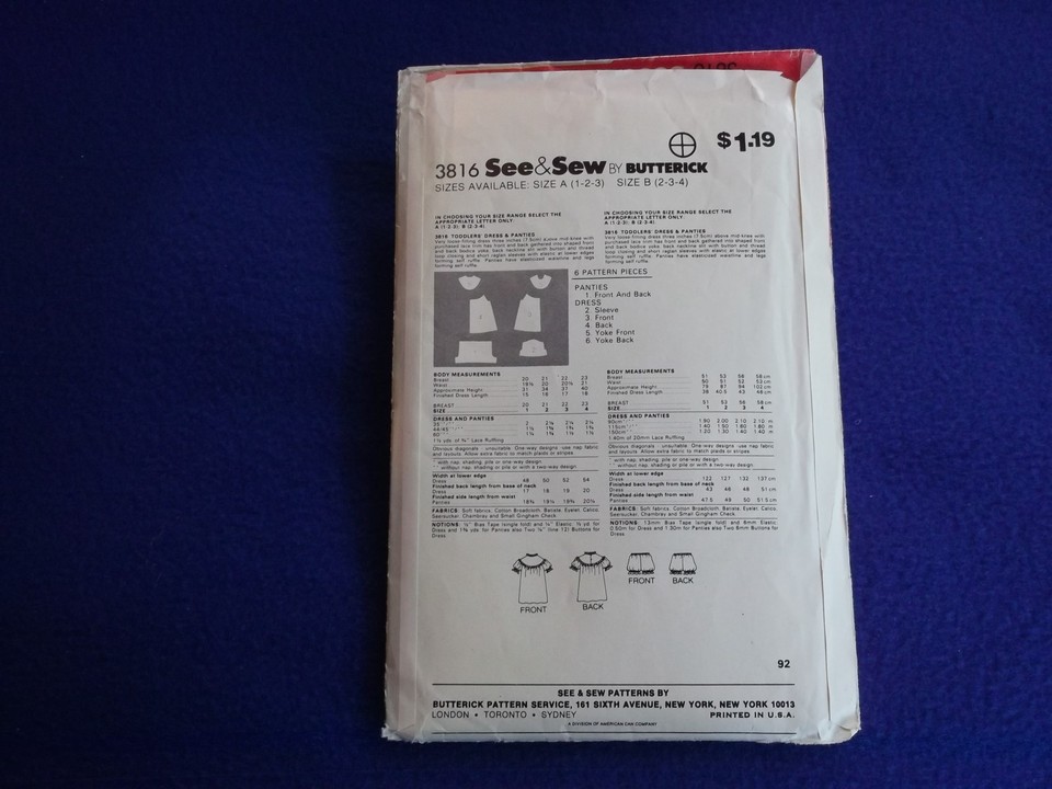 Butterick Patterns ~ All Patterns are Size 2-4 ...