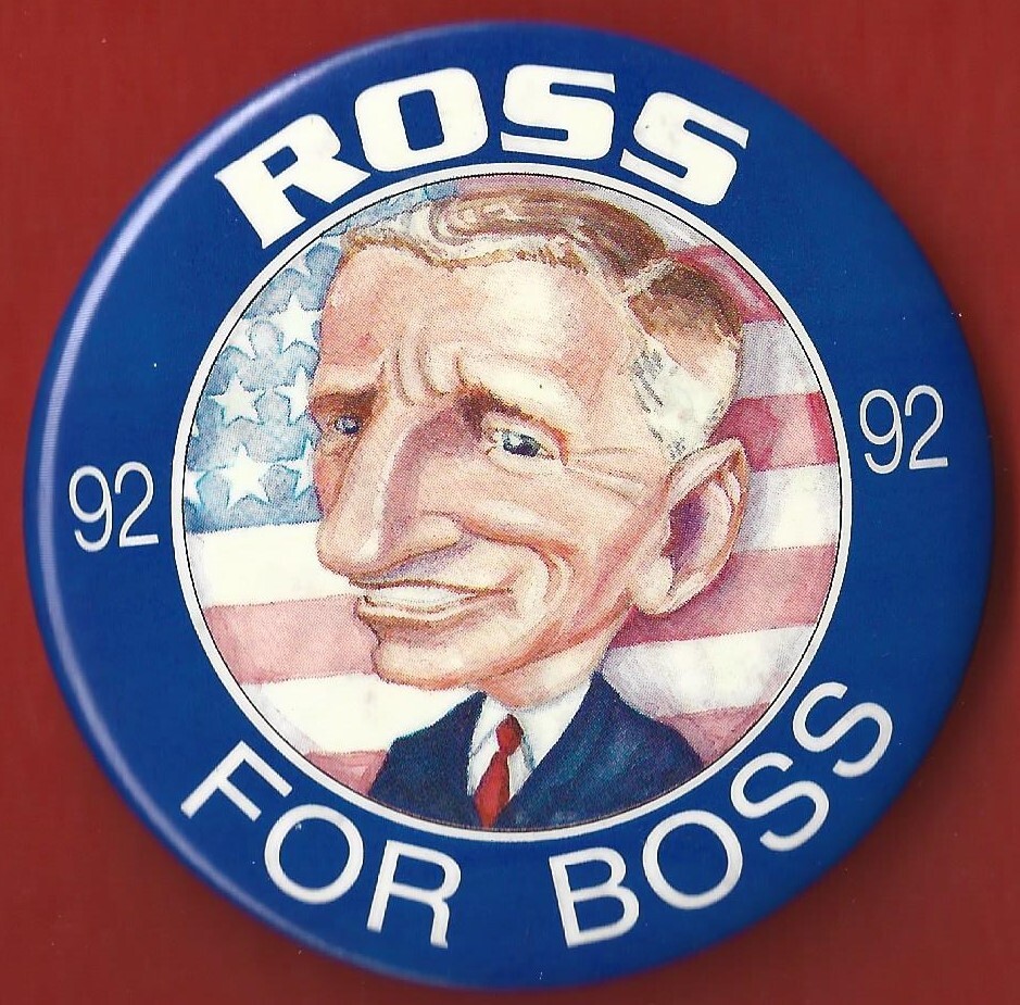 1992 Ross Perot 3" / "Blue - Cartoon" Presidential Campaign Button ...