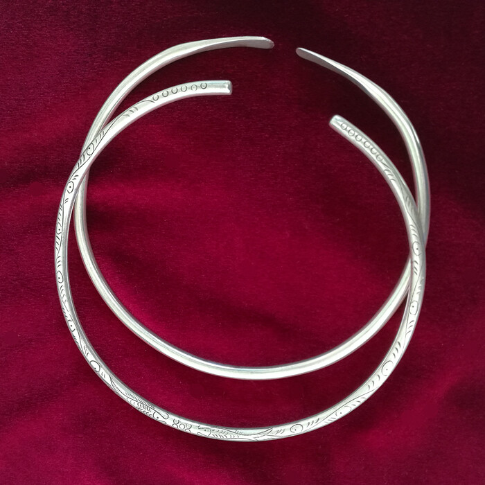 Elegant gift pure hand-carved Miao silver double fish clavicle necklace ...