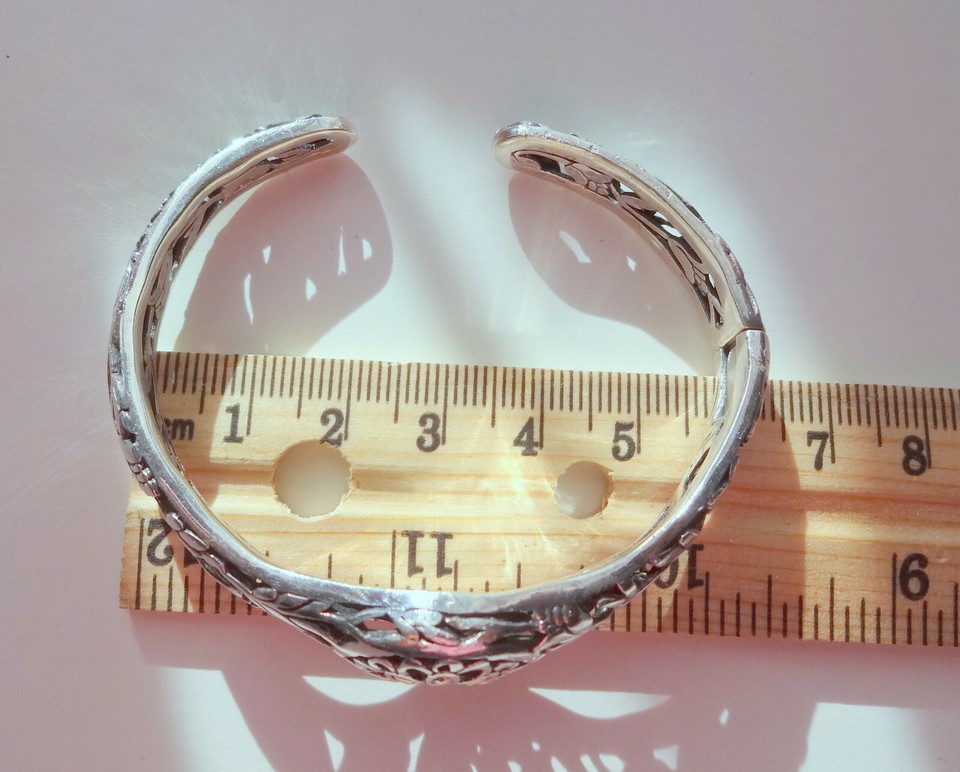 Vtg Signed DS ID Mark 925 Sterling Silver 18k Yellow Gold Floral Cuff ...