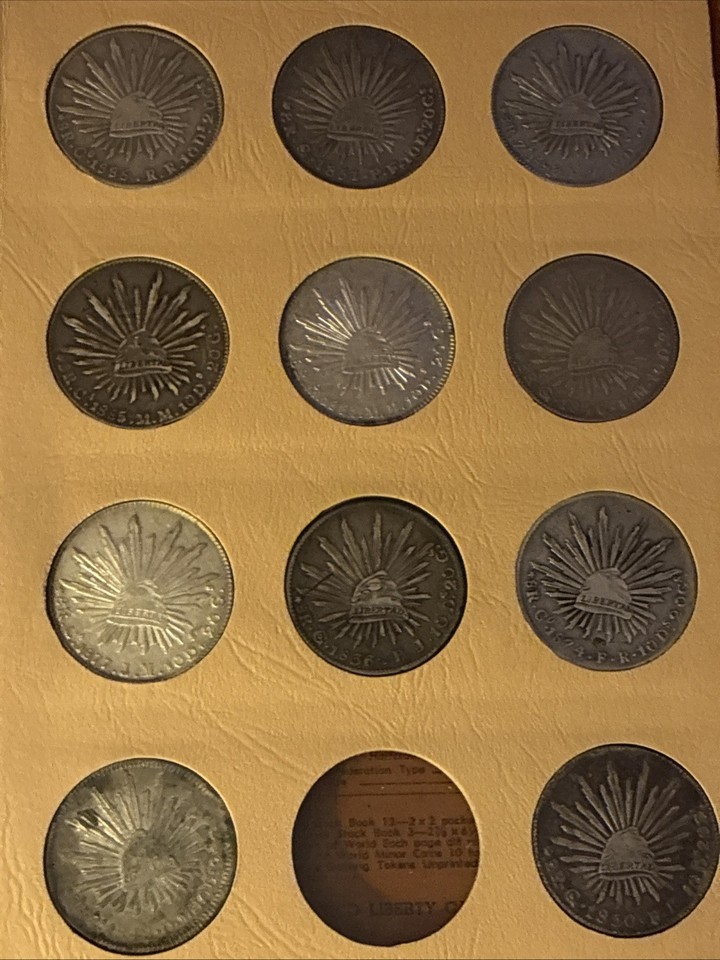 Mexico Liberty Cap Peso Album Only One Missing ,Plus 13 8 Reales Silver ...