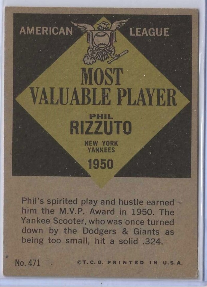 1961 Topps #471 Phil Rizzuto MVP Excellent+ New York Yankees | eBay