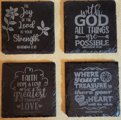 Inspirational Bible Verse Coasters Set of 4 - Handmade Slate, Christian ...