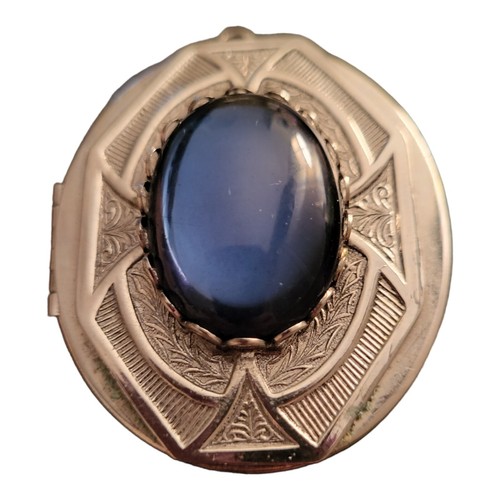 Vintage Silvertone Locket w/ Blue Stone Cabochon | eBay
