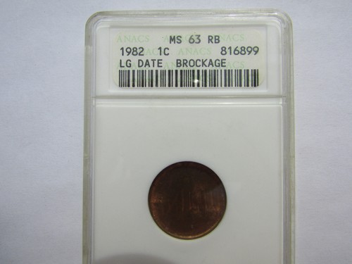 1982 One Cent large date coin with brockage ANACS MS-63 RB | eBay
