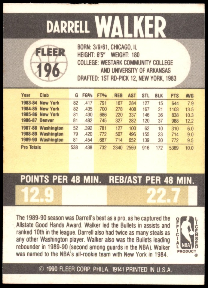 Darrell Walker #196 1990-91 Fleer | eBay
