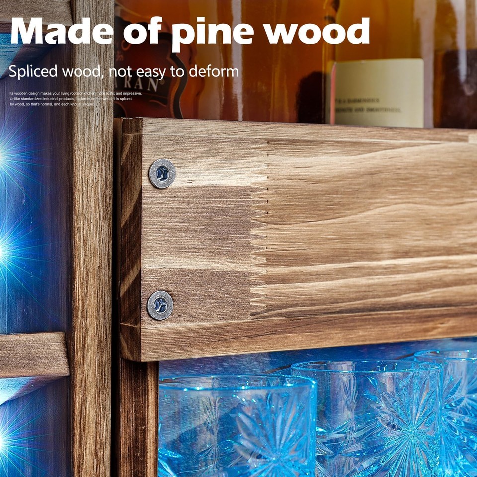 Wine Rack with LED Light Wall Mounted Wood,Alcohol Shelf with Bottle ...