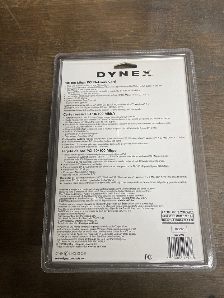 Dynex 10/100 Mbps PCI Network Card DX-E102 Realtek Plug & Play 32 Bit ...