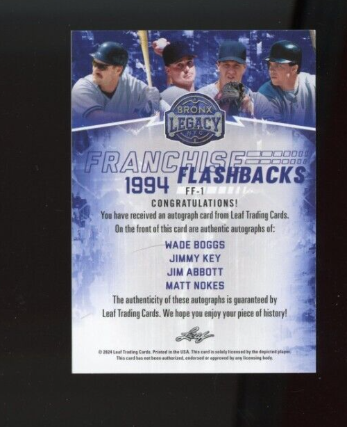2024 Leaf Bronx Legacy Quad Auto #ED 3/5 WADE Boggs JIM Abbott Key MATT ...