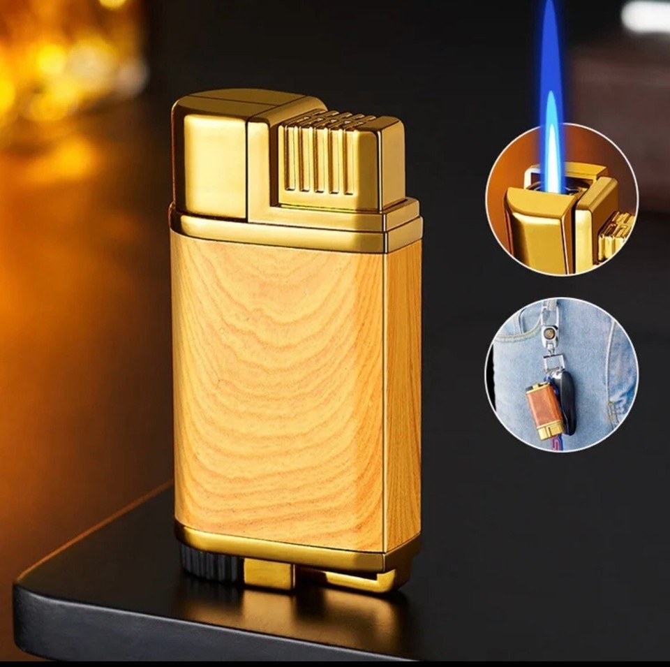 Wood Grain and Gold Color Cigar Torch Lighter Dial Rich Luxury Old ...
