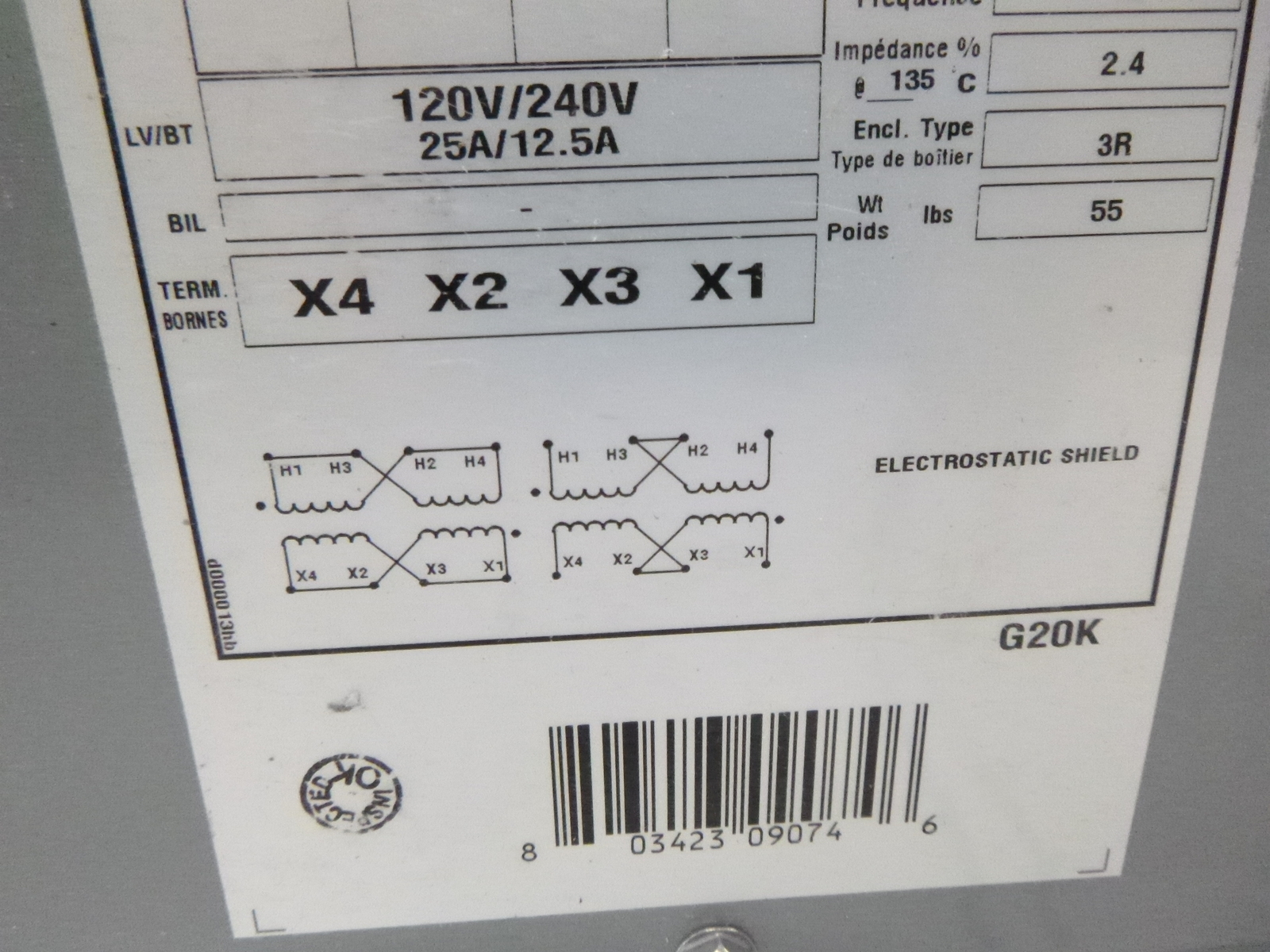 Hammond C1F003LES Transformer 3000VA 240/480VAC Primary 120/240V ...