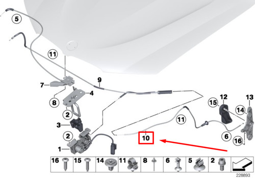 NEW BMW X3 F25 HOOD RELEASE BOWDEN CABLE 7210728 51237210728 ORIGINAL ...