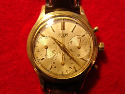 HEUER 3 Register, Gold Plated Chronograph w/ Valjoux 72, ED HEUER & CO ...