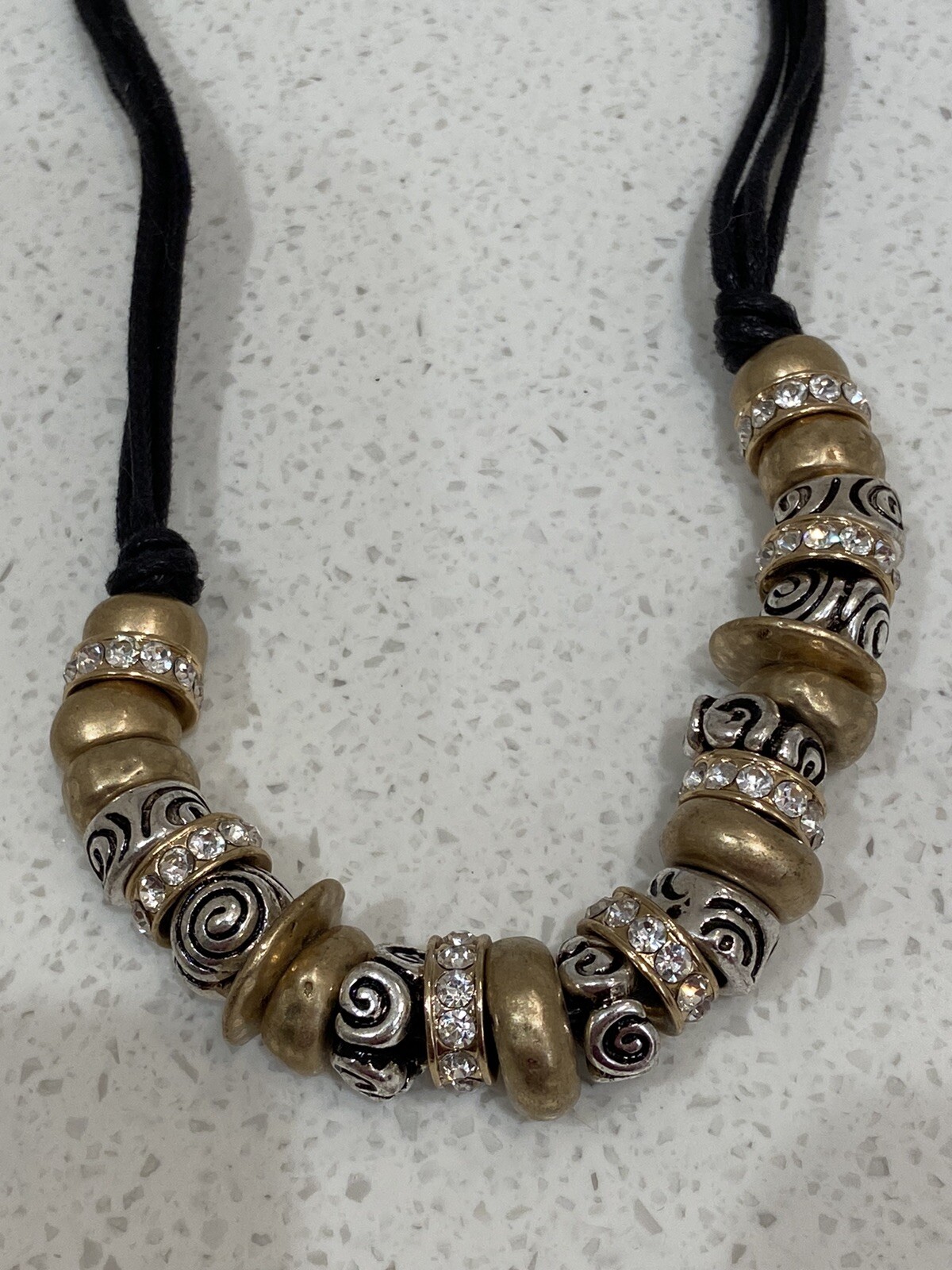 ST. THOMAS Gold & Silver Tone Rhinestone Beaded Multi Black Strand ...