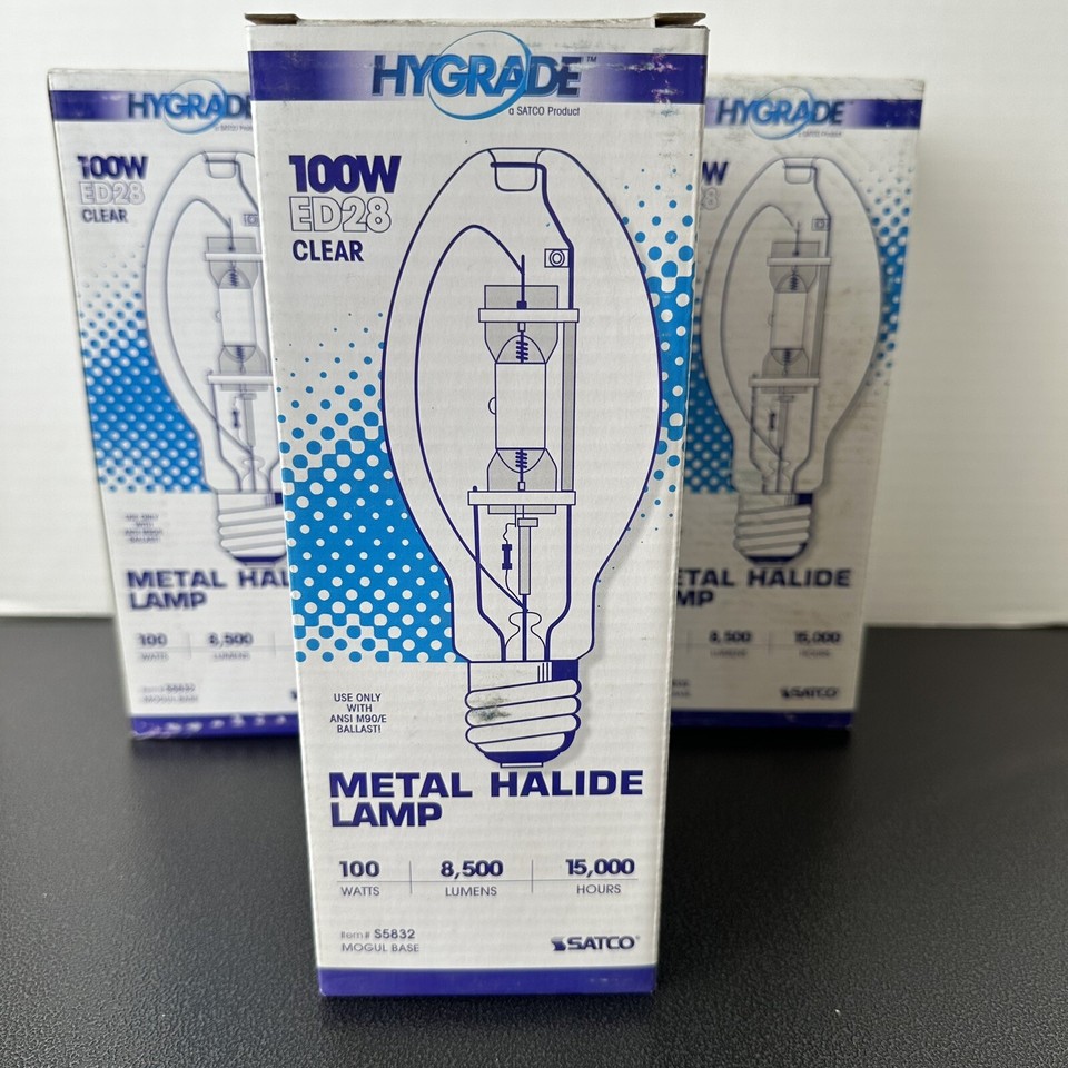 Qty 3 SATCO HYGRADE 100W ED28 Clear Metal Halide Lamp Mogul Base 8.5K LMNS S5832 | eBay