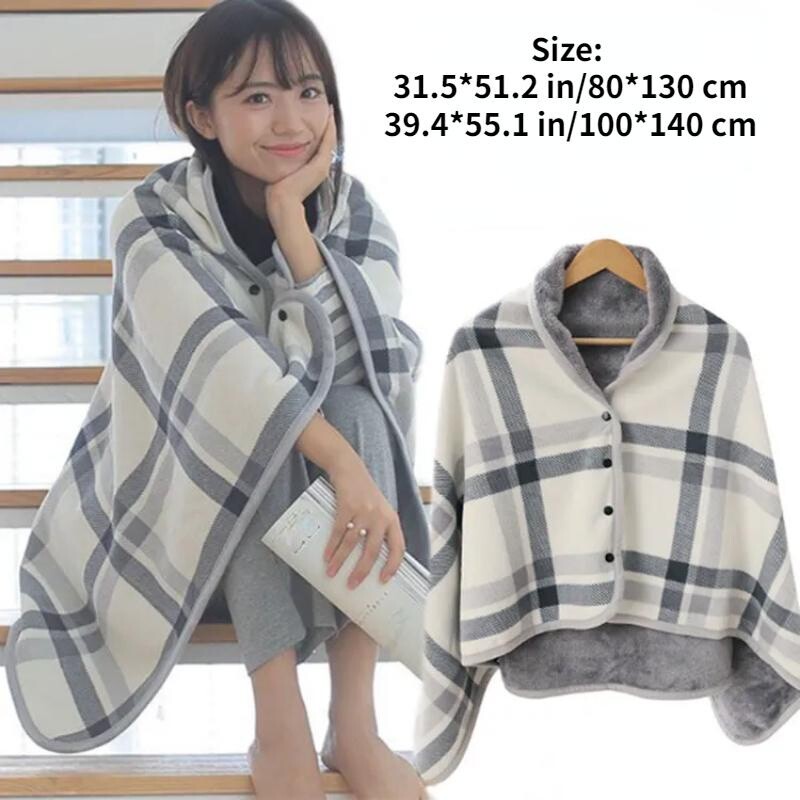 Student Flannel Blanket Plaid Poncho Thermal Wrap Fleece Lined Shawl ...