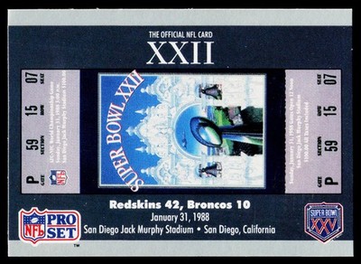 1990-91 Pro Set Super Bowl XXV Silver Anniversary SB XXII Ticket #22 ...