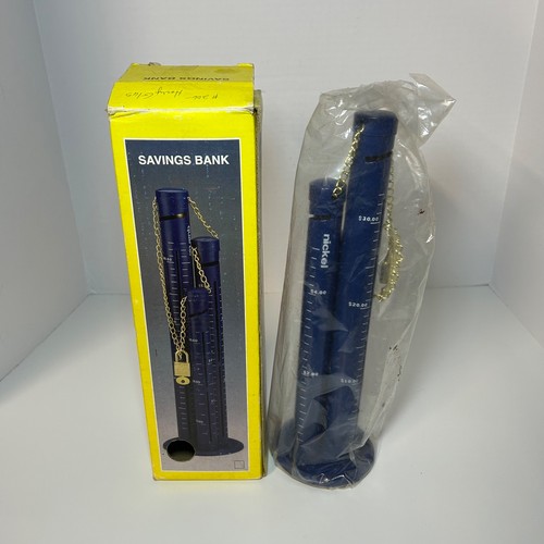 Blue 5c 10c 25c Tube Coin Savings Bank with Lock and Key Vintage in Box ...