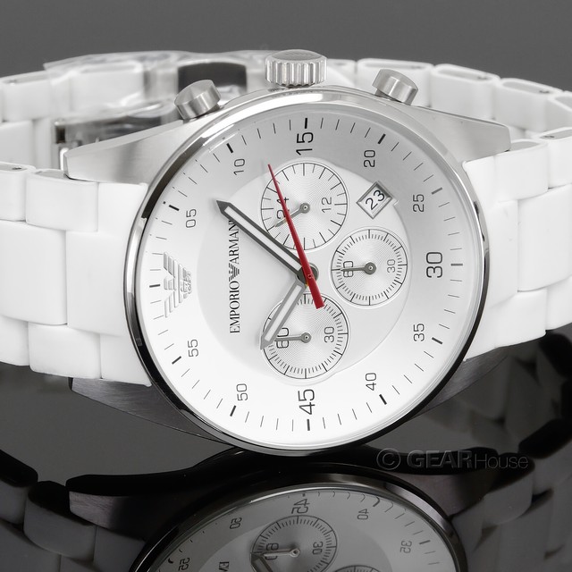 Emporio Armani Men's AR5859 Sport White Silicone Silver Chronograph ...