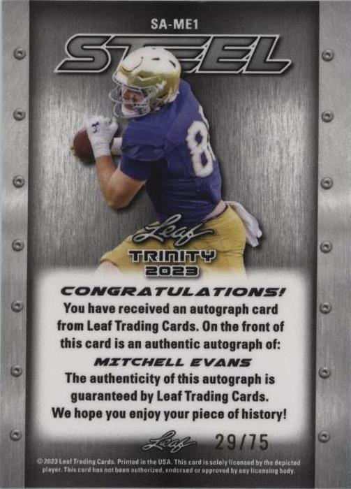 Las mejores ofertas en 2023 Leaf Trinity Mitchell Evans #SA-ME1 | eBay