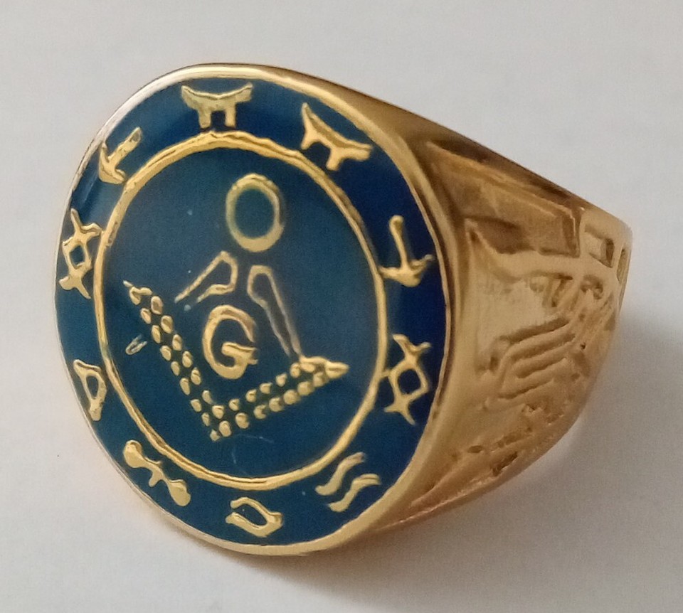 Masonic Gold Band Freemason Ring (Size 10) Master Mason Working Tools ...