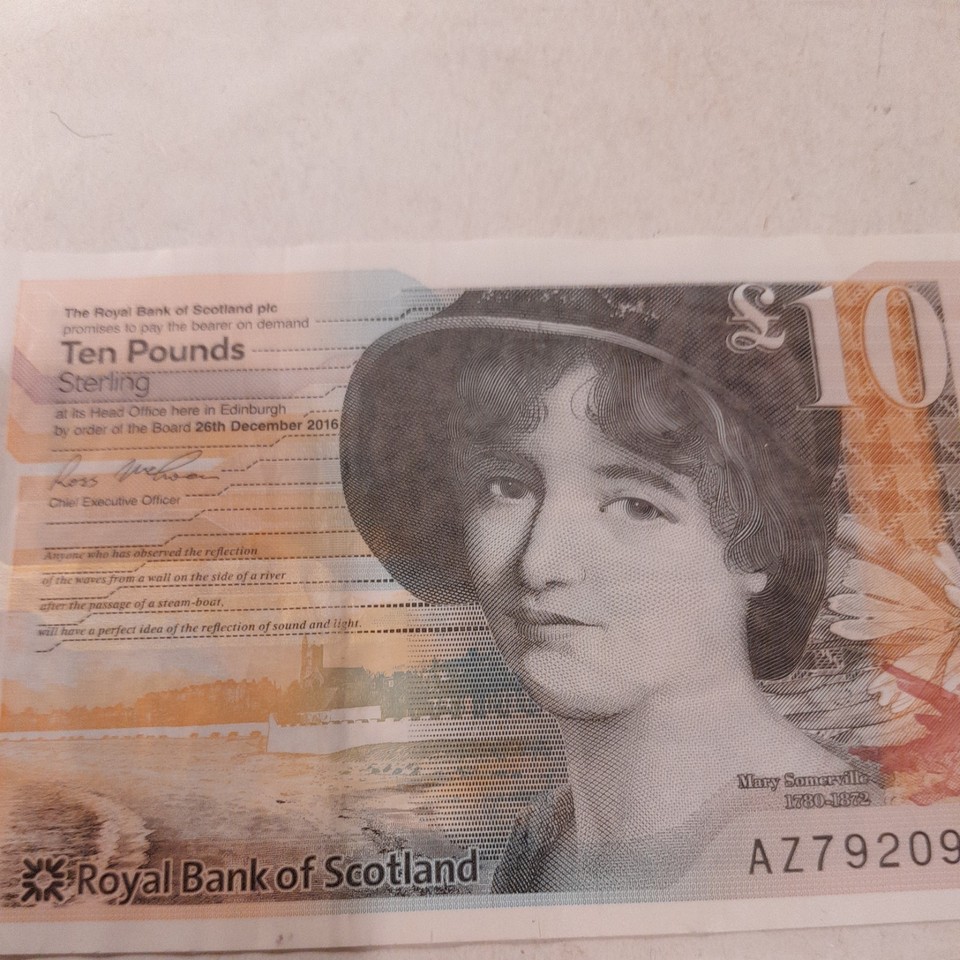 ROYAL BANK OF SCOTLAND 2016 £10 Note No.AZ792095 Polymer Mary ...