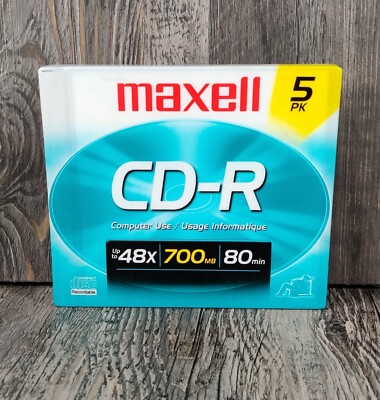 Maxell 5-Pk CD-R Blank Data 48X 700 Mb 80 Min Recordable CDs Plastic ...