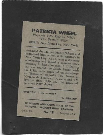 1953 Bowman NBC TV Radio Stars 18 Patricia Wheel | eBay