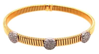 .68CT DIAMOND 18KT 2 TONE GOLD CLUSTER PAST PRESENT FUTURE CUFF BANGLE ...