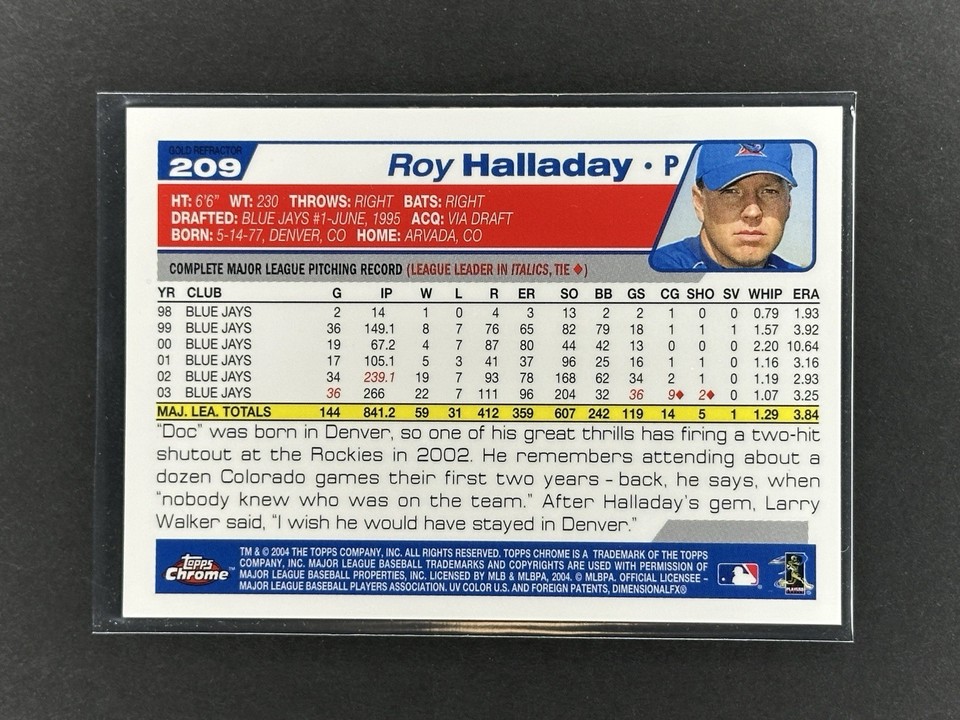 🔥 2004 Topps Chrome Roy Halladay Gold Refractor #209 Toronto Blue Jays ...