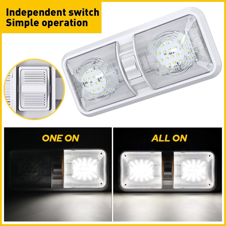 2X RV 22v LED Interior Ceiling Light Boat Camper Trailer Single Dome w ...