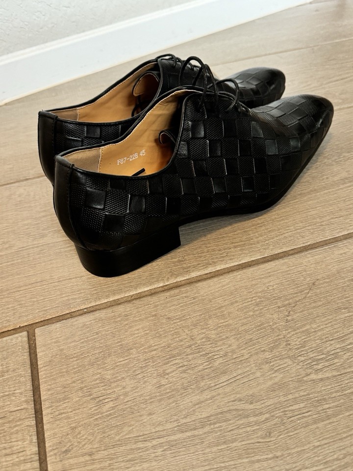 Daniel Wafer Black Checkered Leather Lace-Up Oxford Dress Shoes (12/45 ...