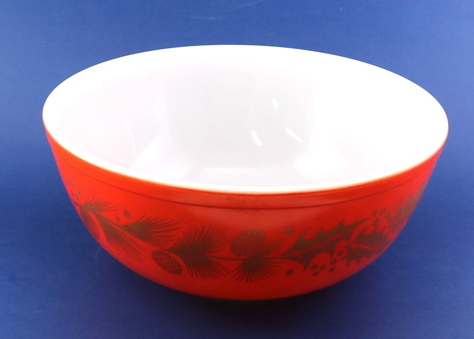 Vintage Pyrex Red Golden Holly Christmas Bowl 4 Quarts #404 Mid Century ...