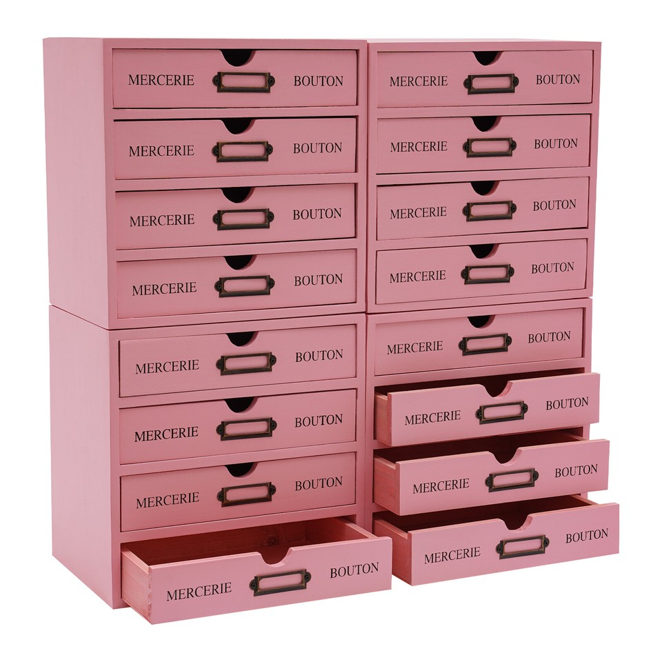 4 Pieces File Storage Box Desktop 16 Drawers Pink Wooden Storage Box | eBay