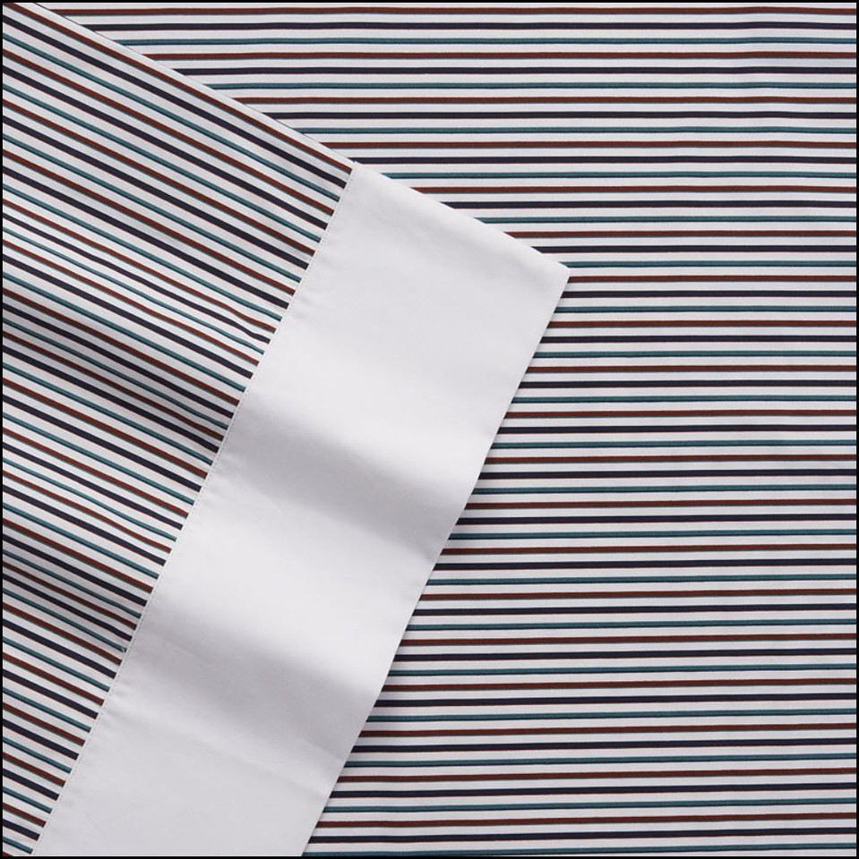 Chaps Brompton Hall 4pc Cotton 18" Deep Pocket Striped Sheet Set- Cal ...