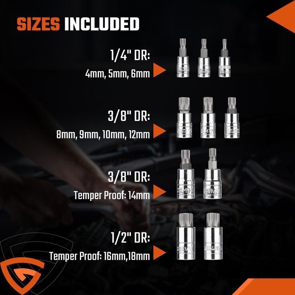 New 10pc For XZN Triple Square 12 Point Spline Tamper Bit socket Set ...