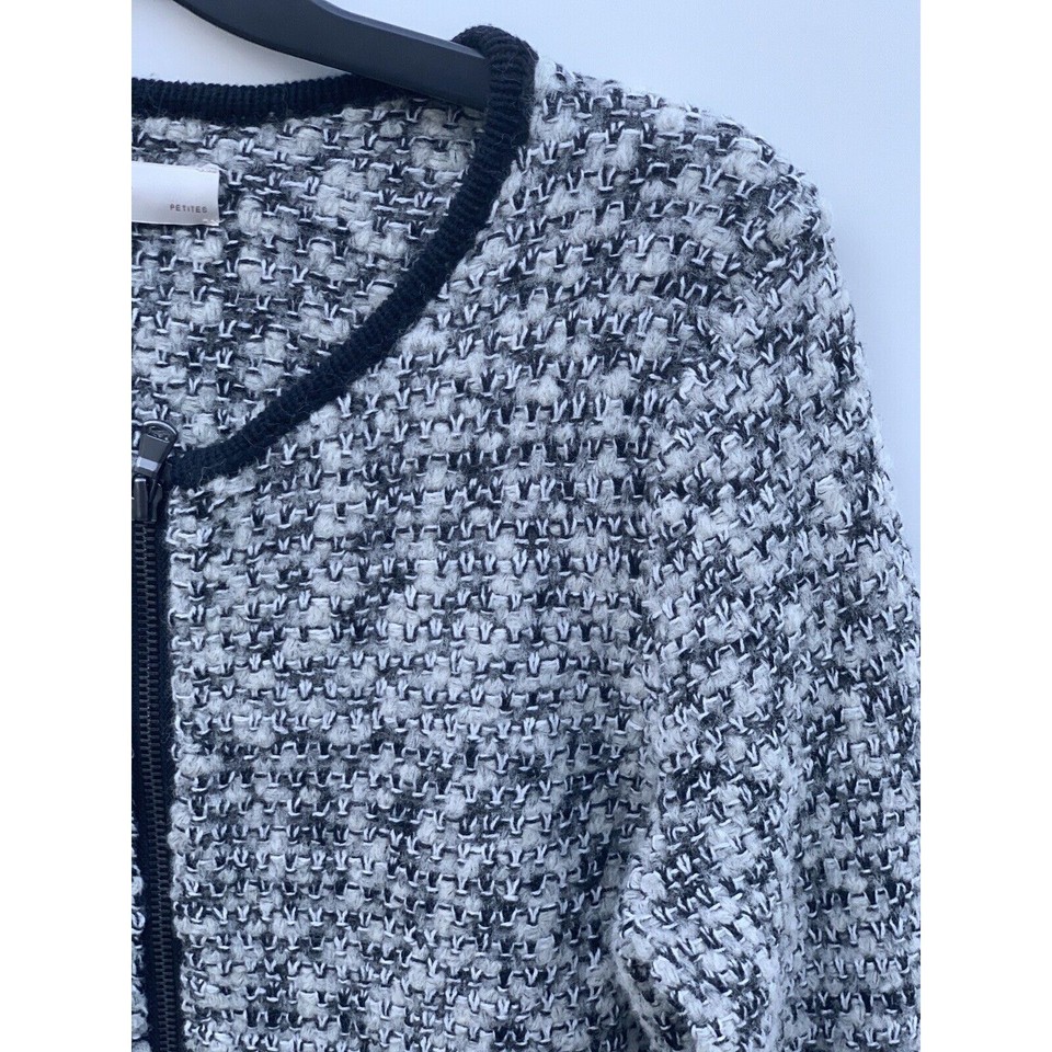 Loft Black Beige Zip Front Cardigan Jacket Size PM | eBay