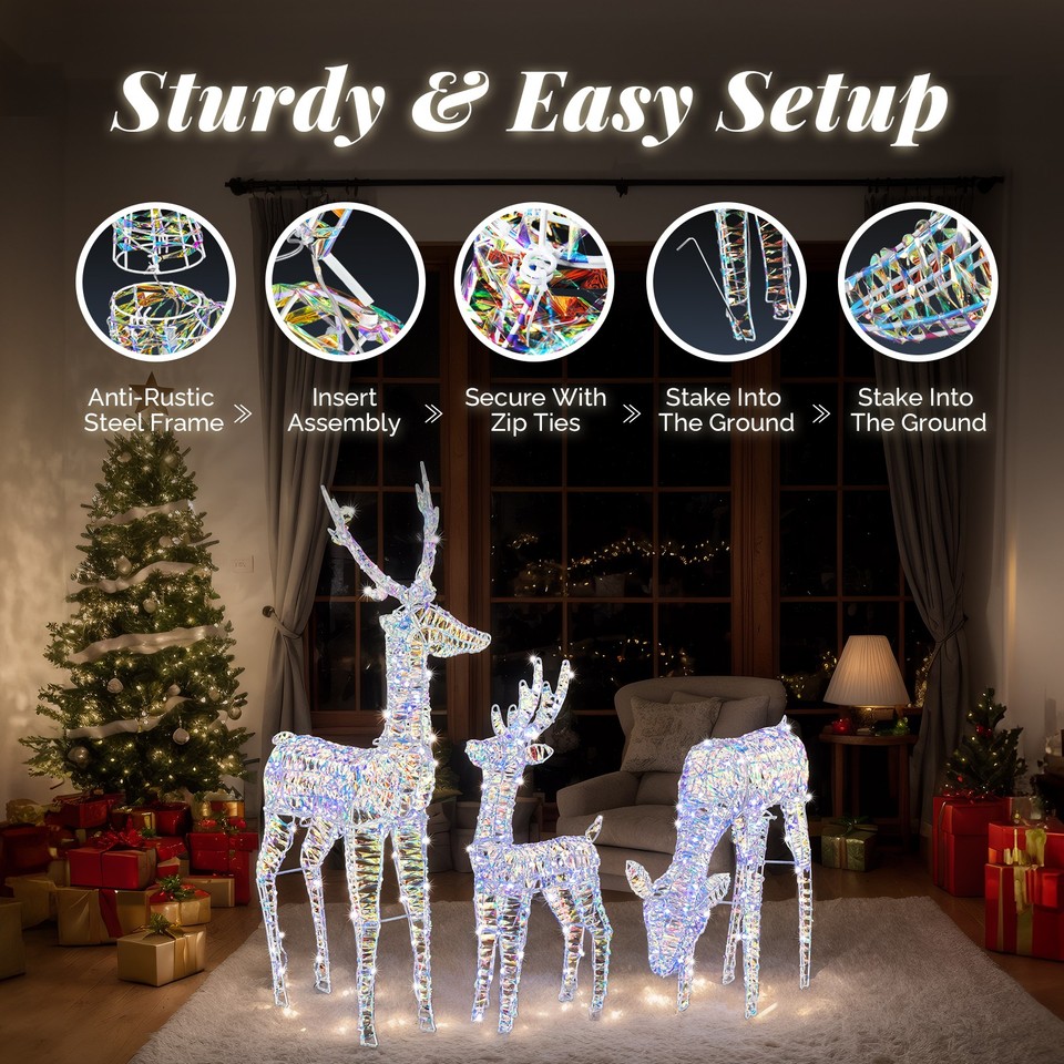 3 Piece Christmas Reindeer Family Lighted Deer Set for In/Outdoor Yard ...