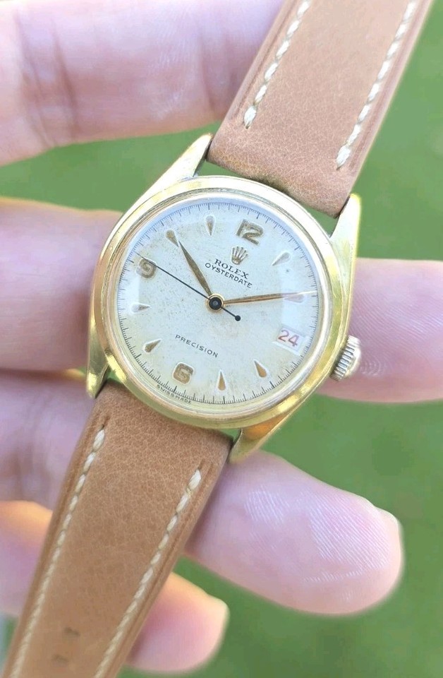 Vintage Rolex Oysterdate Precision Gold Plated Ref 6066 30mm Manual ...